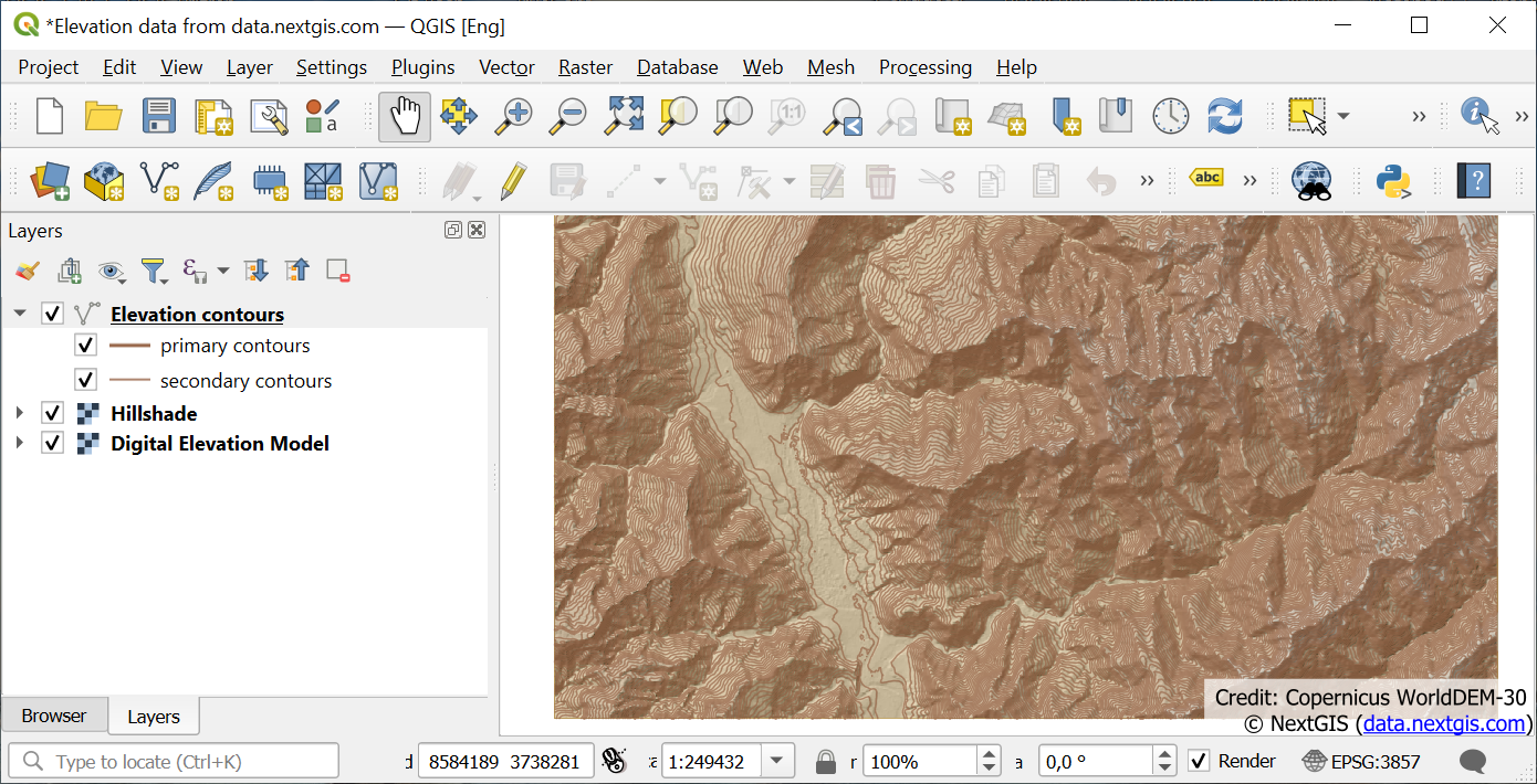 How to open elevation data in QGIS