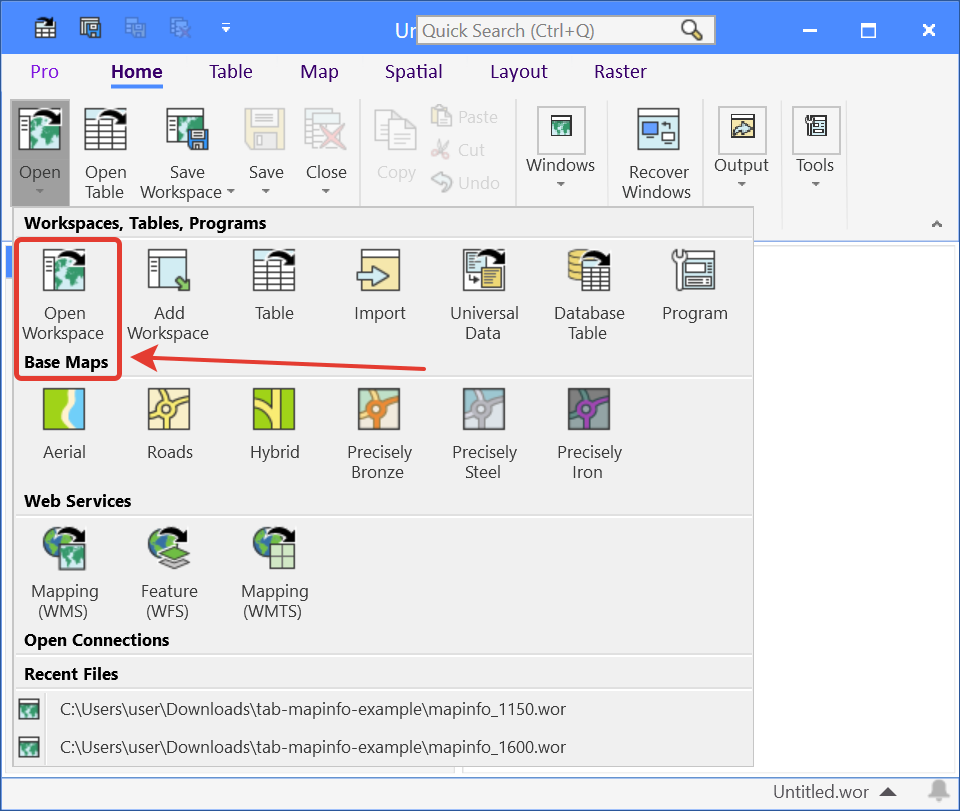 How to open your project in MapInfo