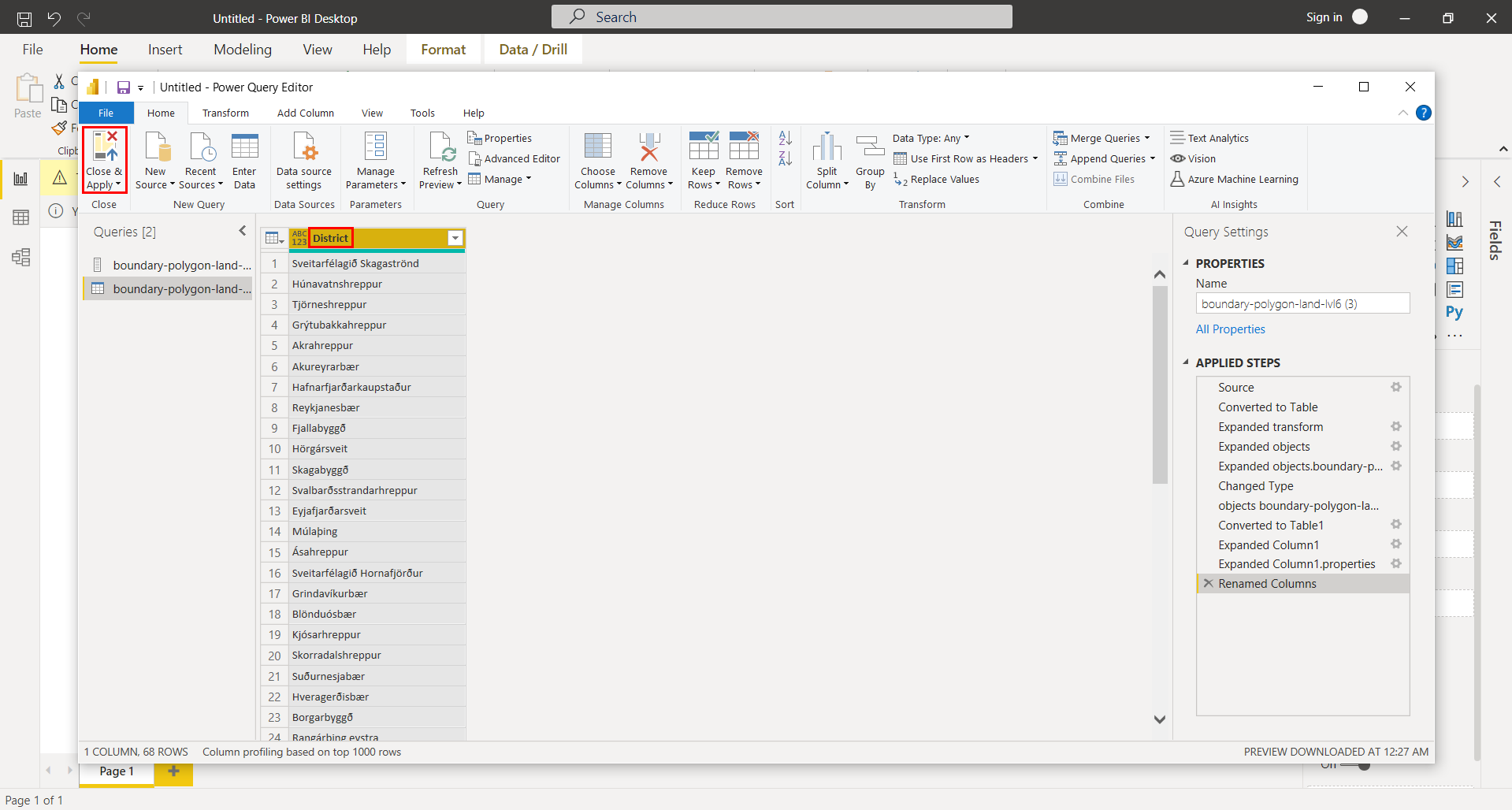 How to load vector layer into Microsoft Power BI