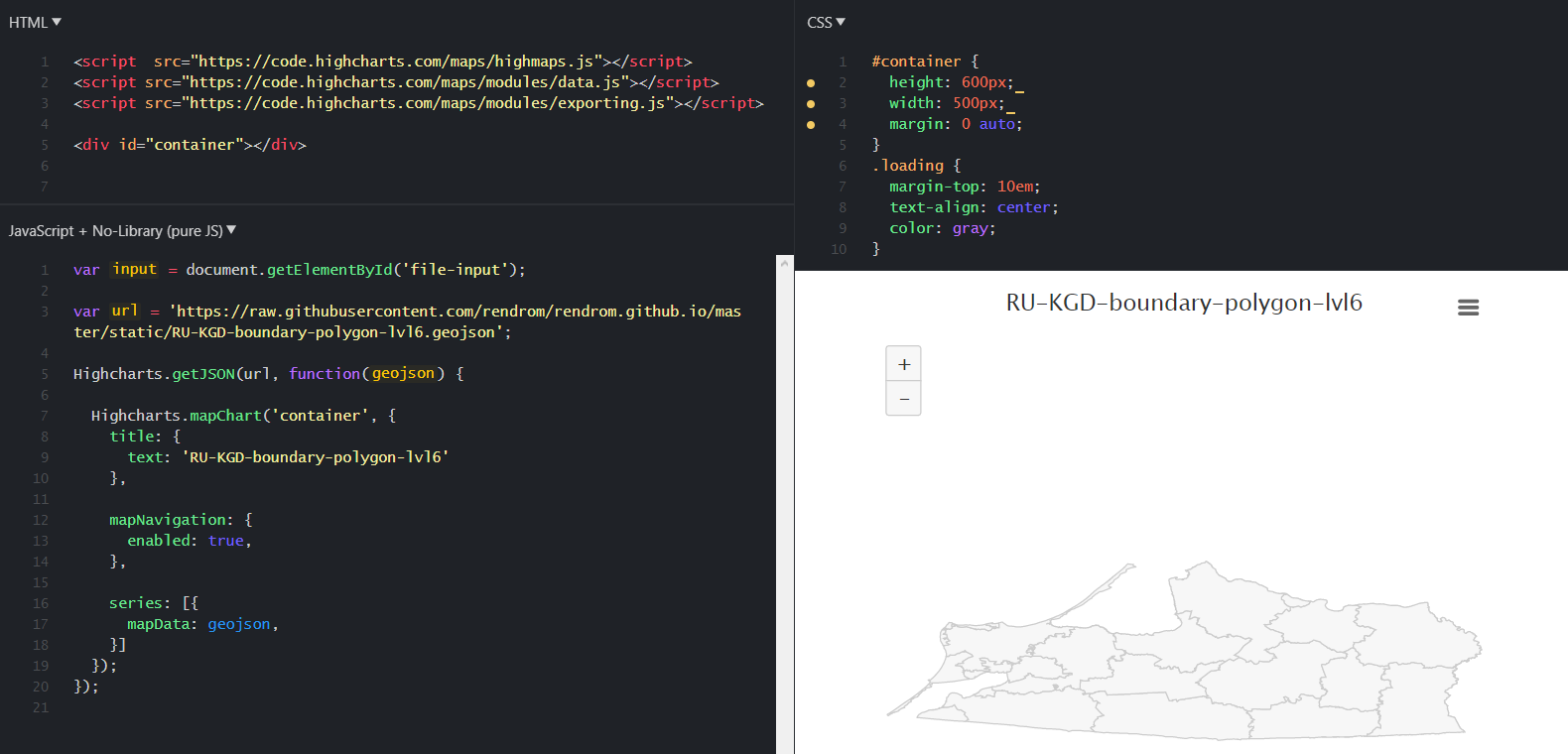 Как подключить данные в Highcharts Maps (highcharts.js)